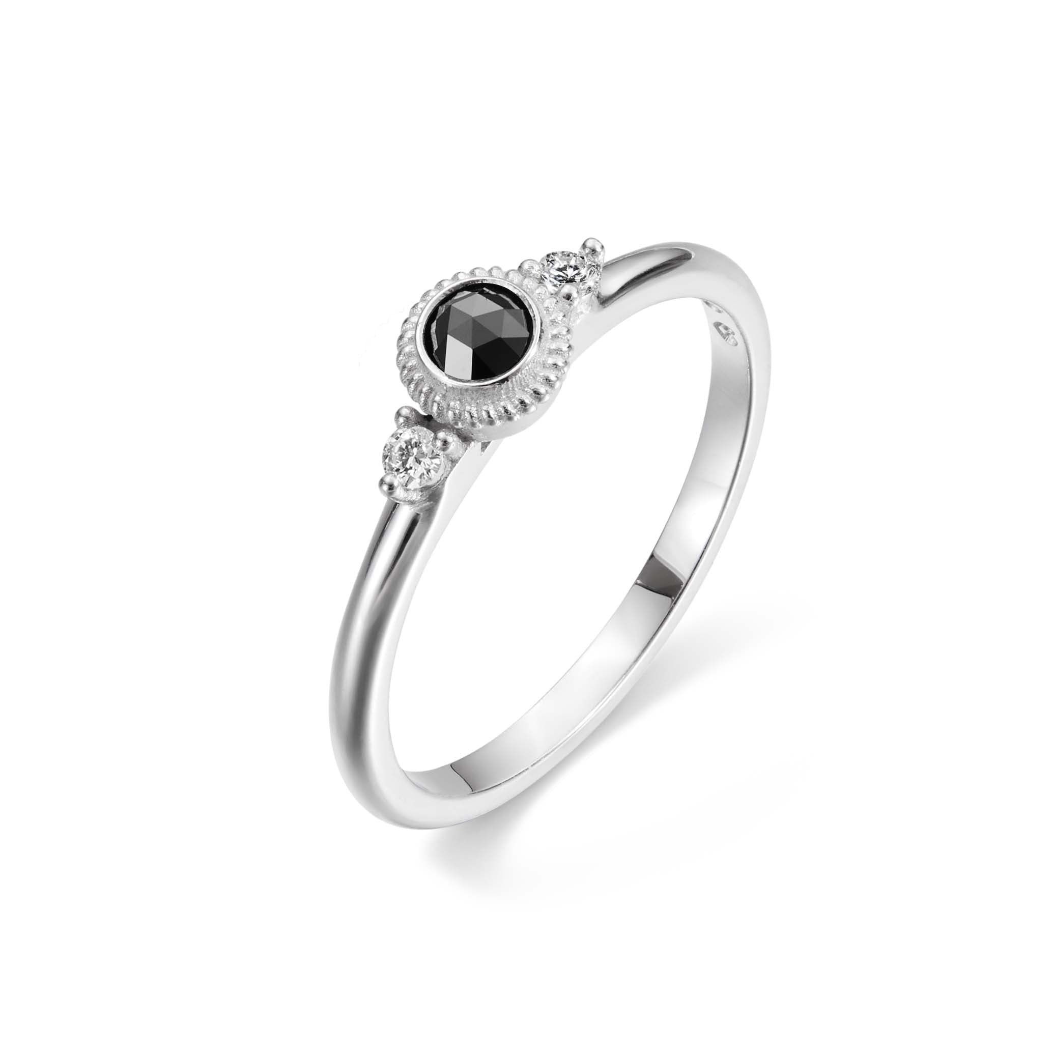 Kalevala Beloved Ring, 14K White Gold, Black Diamond and White Diamond