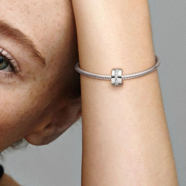 Pandora Moments Clear Sparkling Clip Charm, Silver, 791972CZ