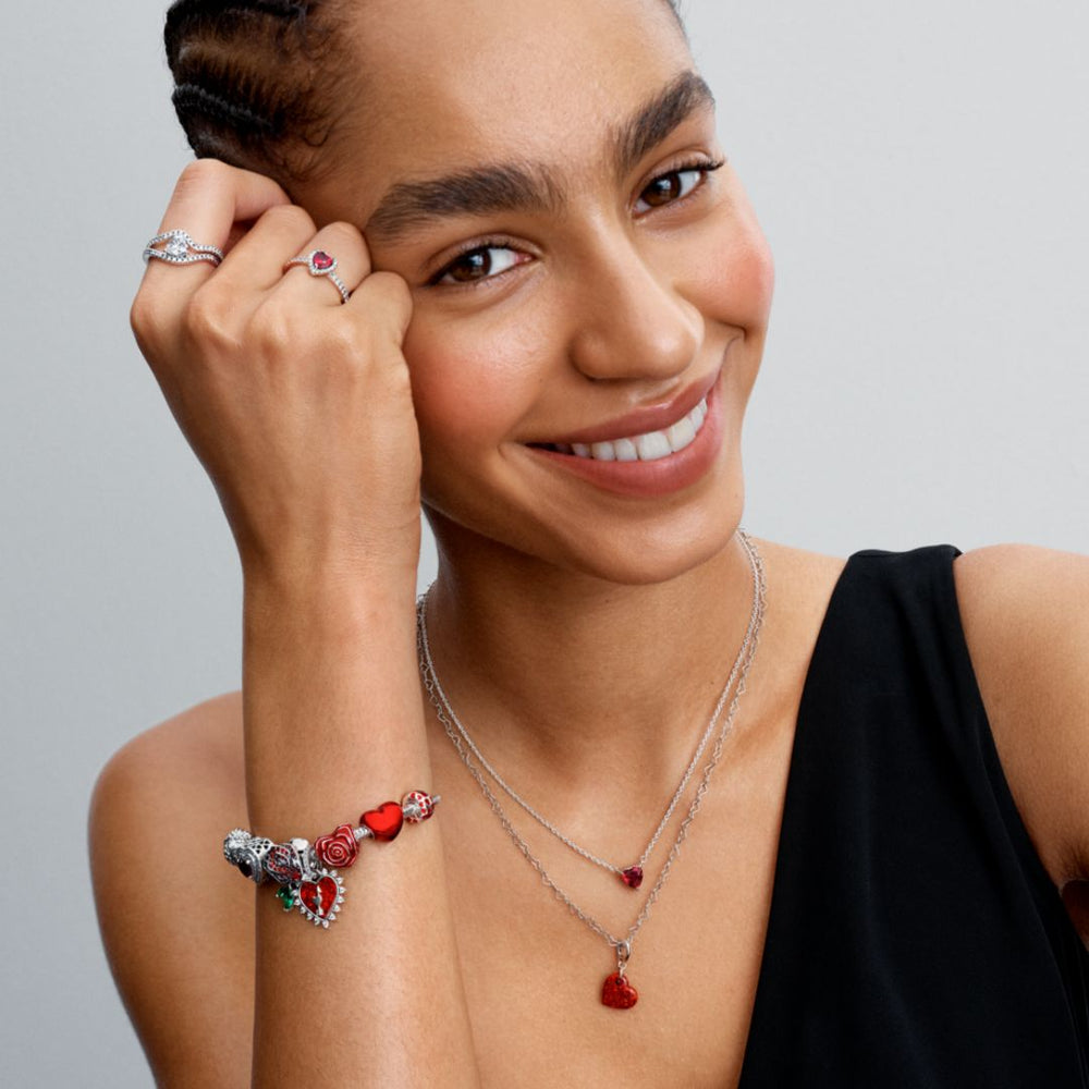 Pandora Moments Hearts Round Clip Charm, Silver, 793679C01