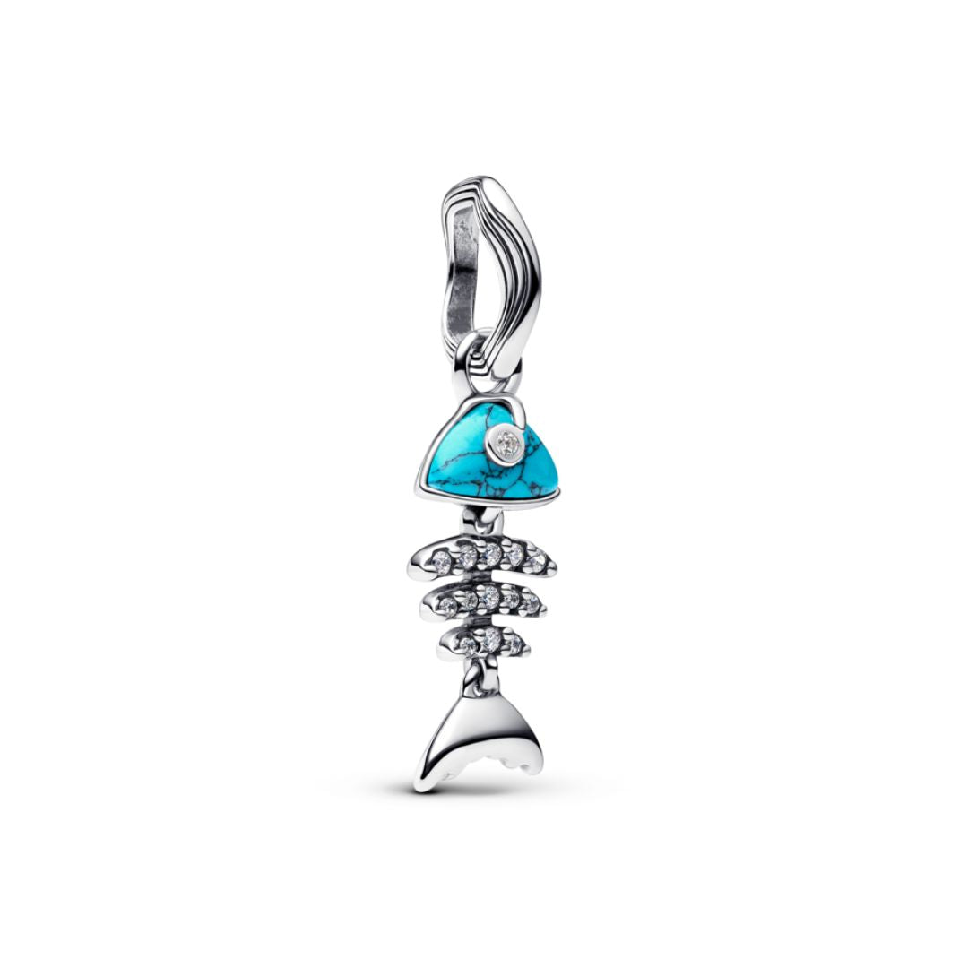 Pandora Moments Turquoise-Coloured Fishbone Charm, Silver, 793894C01