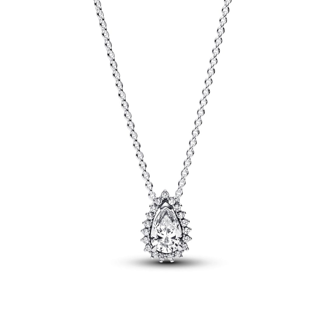 Pandora Timeless Sparkling Pear Halo Necklace, Silver, 392832C01-45