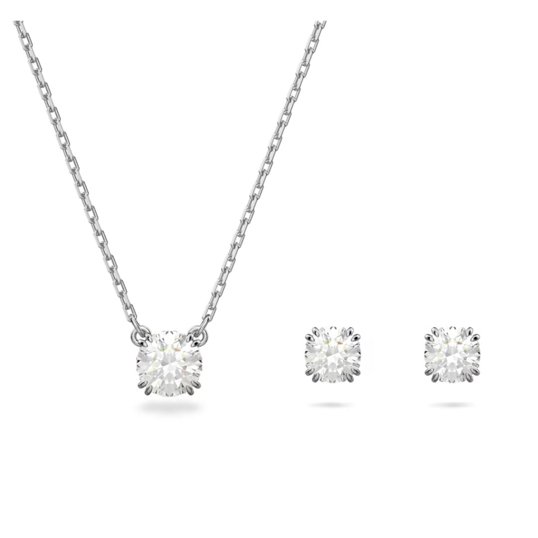 Swarovski Constella Pendant and Earrings, Rhodium Plated and White Cry