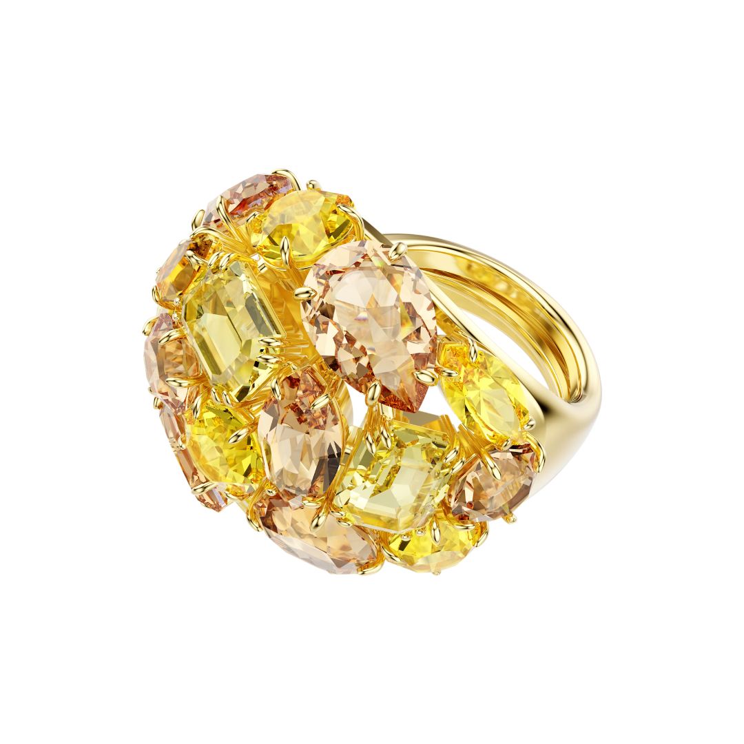 Swarovski Gema Cocktail Ring, Yellow Gold Color and Yellow Crystals