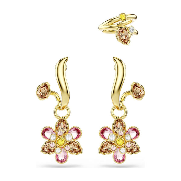 Swarovski Idyllia Earrings and Ear Cuff, Set, Yellow Gold Color and Di