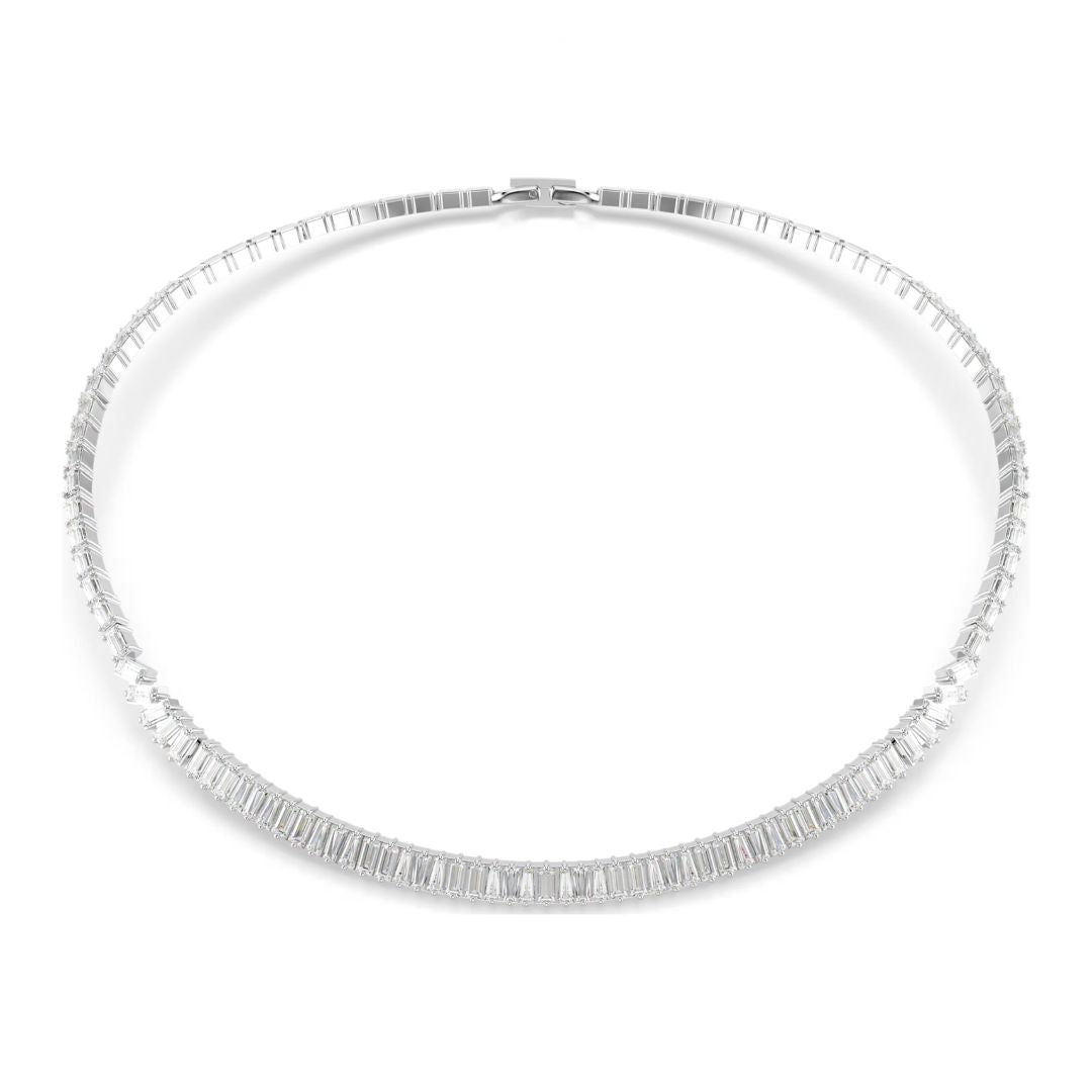 Swarovski Matrix Necklace, Rhodium Plated Metal and White Crystals, 57