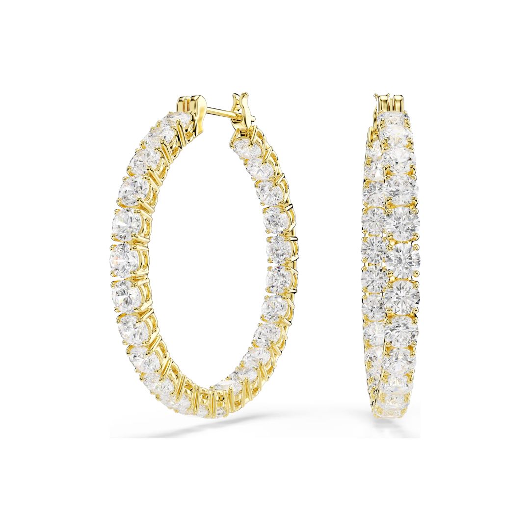 Swarovski Matrix Hoop Earrings, Gold Finish and White Zircons, 5750620