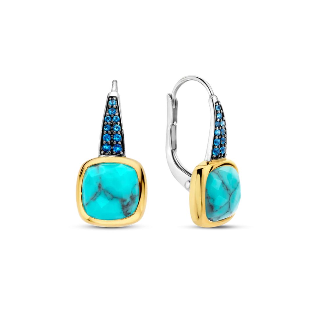 TI SENTO Earrings, Yellow Gold-Plated Silver, Turquoise and Zircons 79