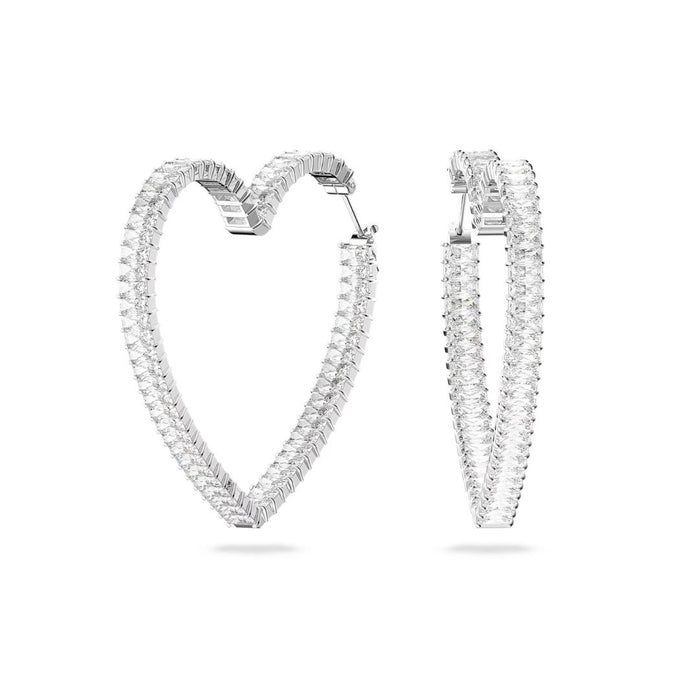 Swarovski Matrix earrings, heart, size L, light metal and clear crysta