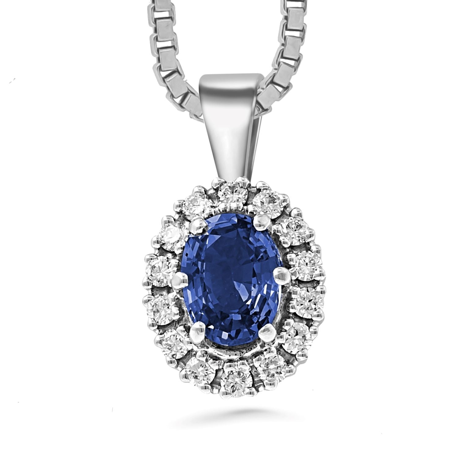 Silván diamond pendant with 0,28ct sapphire, 14K white gold, Silván di